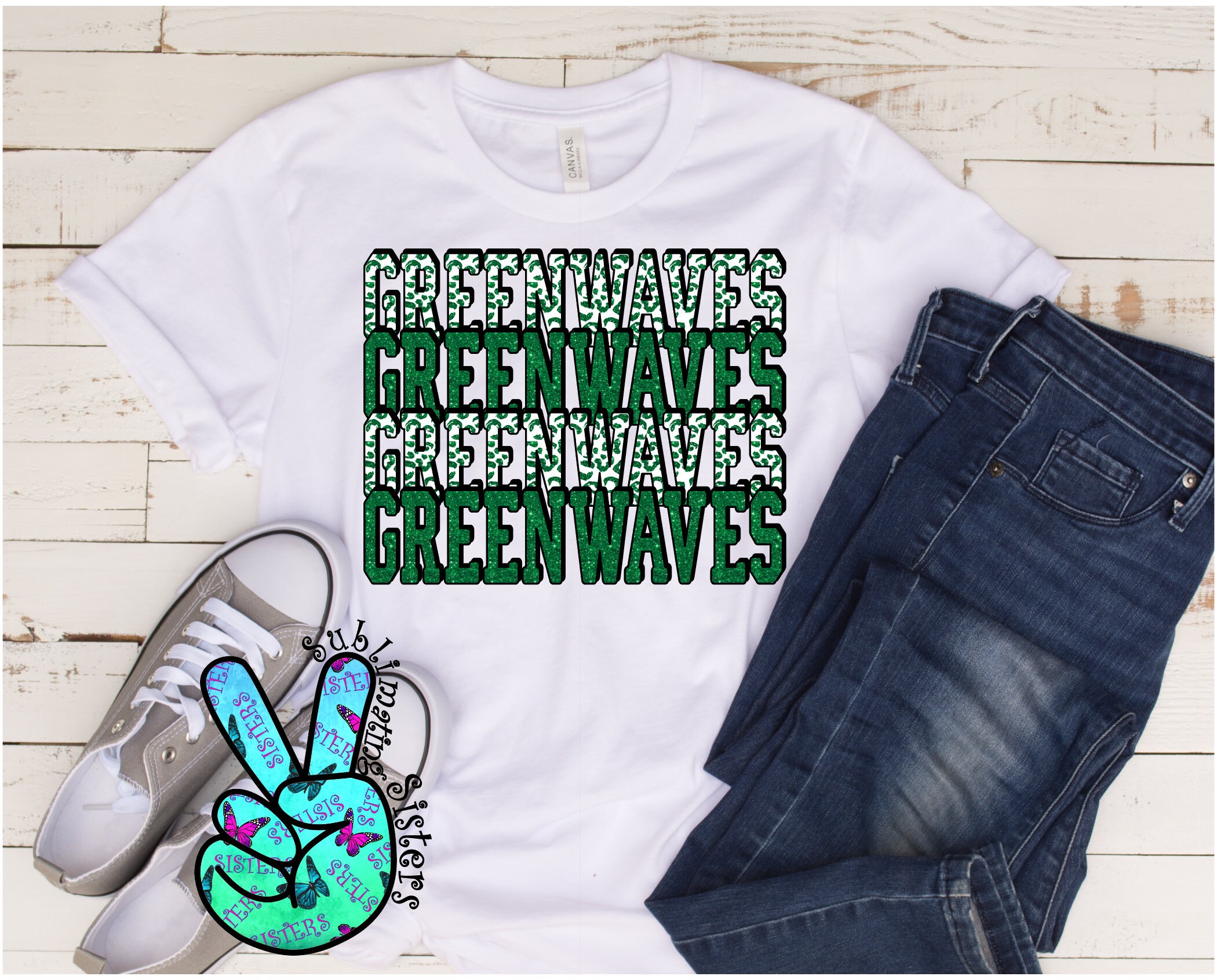 Greenwaves Green and White Stacked Design Sublimation - Etsy
