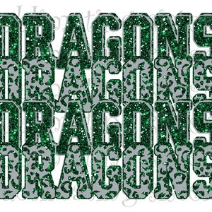 Dragons, High School Mascot, Green and Silver, Custom Stacked Design ...