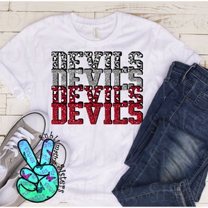 Devils, High School Mascot, Red and Silver, Custom Stacked Design ...