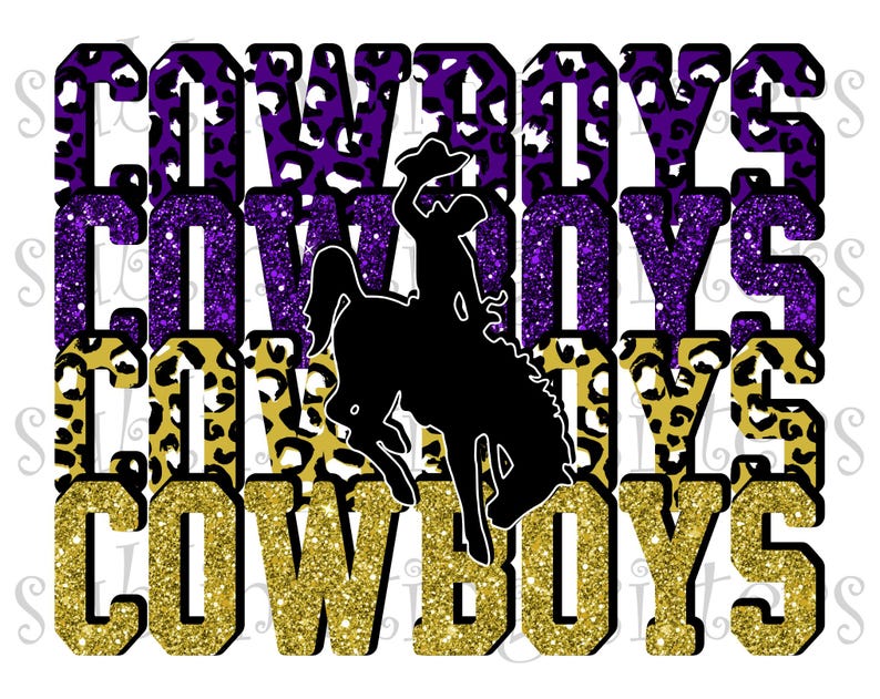 Cowboys, High School Mascot, Purple and Old Gold, Custom Stacked With ...
