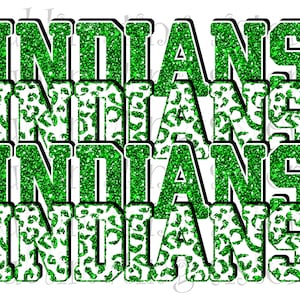Indians, Stacked Design, High School Mascot, Green and White, Instant ...