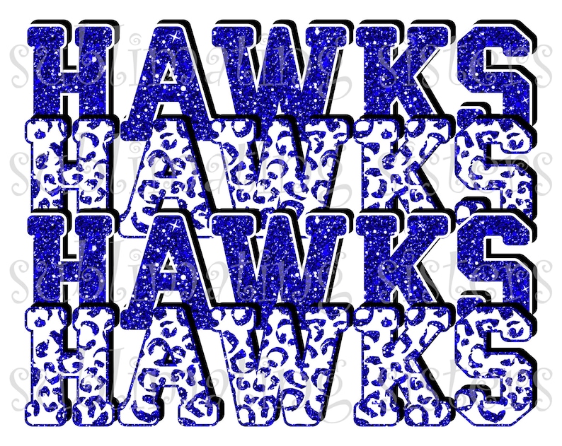 Hawks, High School Mascot, Blue and White, Custom Stacked Design ...