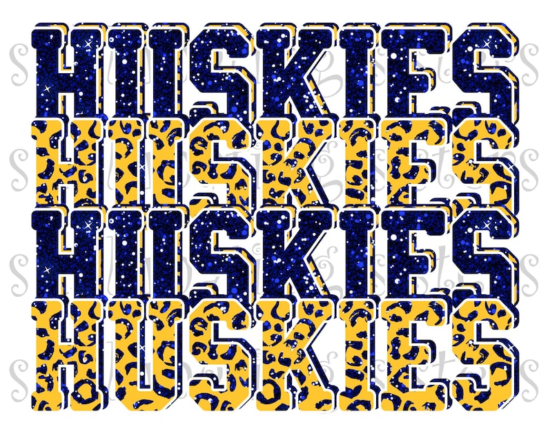 Huskies, High School Mascot, Dark Blue and Gold, Custom Stacked Design ...