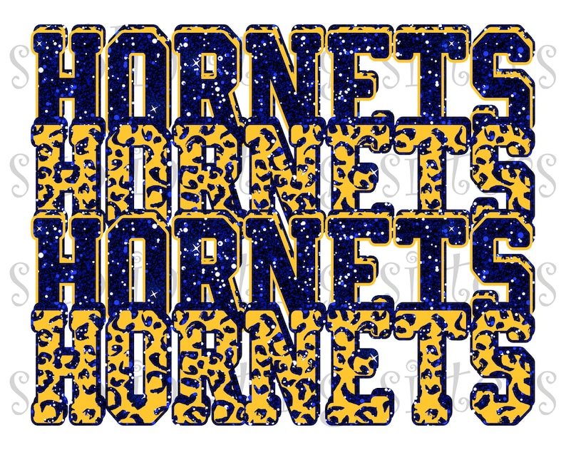 Hornets, High School Mascot, Dark Blue and Yellow Gold, Custom Stacked ...
