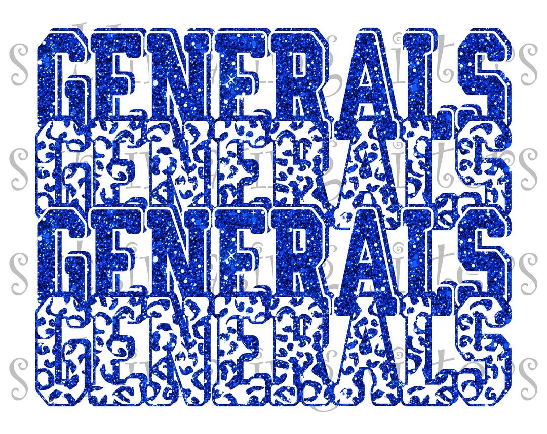 Generals, High School Mascot, Royal Blue and White, Custom Stacked ...