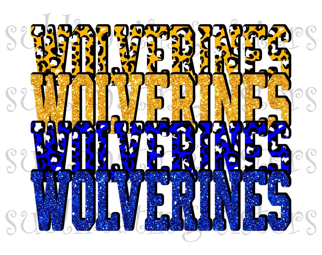 Wolverines, High School Mascot, Blue and Yellow Gold, Custom Stacked ...
