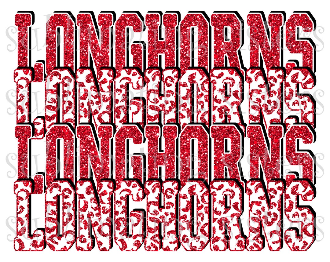 Longhorns, High School Mascot, Red and White, Custom Stacked Design ...
