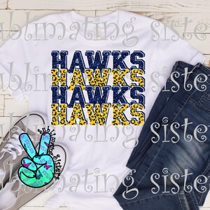 Hawks, High School Mascot, Navy Blue and Yellow Gold, Custom Stacked ...