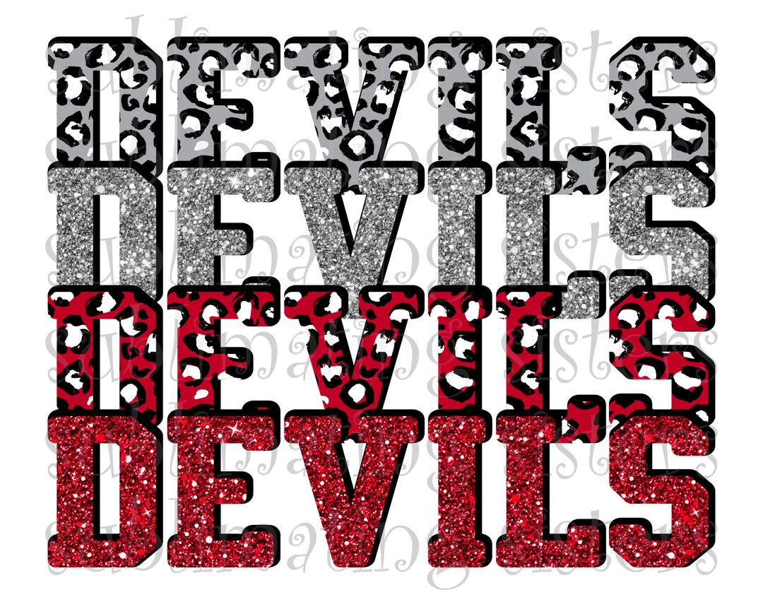 Devils, High School Mascot, Red and Silver, Custom Stacked Design ...