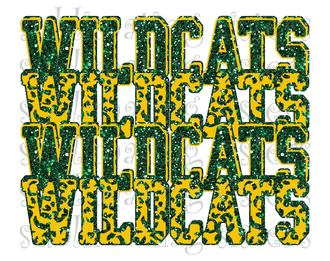 Wildcats, Texas High School Mascot, Green and Gold, Custom Stacked ...