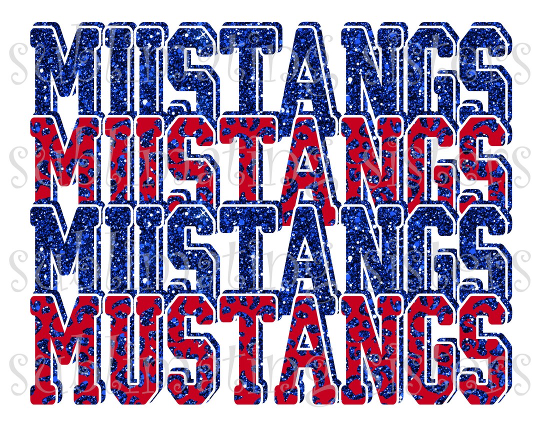 Mustangs, High School Mascot, Blue and Red, Custom Stacked Design ...