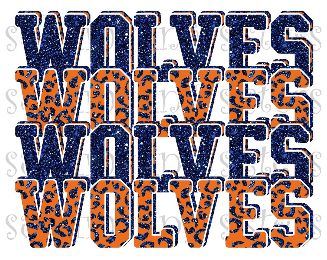 Wolves, Stacked Design, Orange and Navy Blue, Customized High School ...