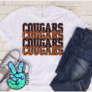 Cougars, High School Mascot, Orange and Navy Blue, Custom Stacked ...