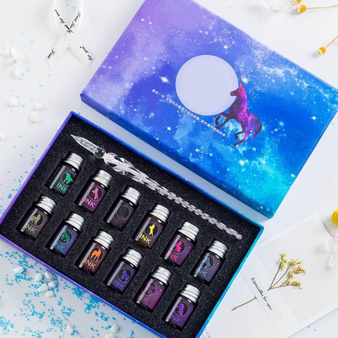 13 Pcs Glass Dip Pen Kit Glass Pen Set With 12 Colors Ink In Etsy