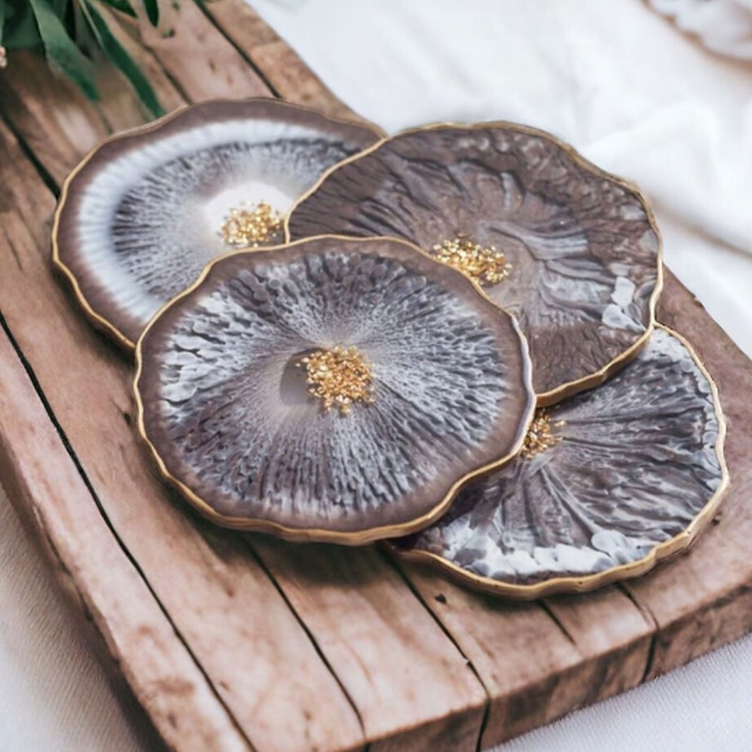 Set of 4 Coaster Silicone Molds, Resin Geode Agate Silicone Tray Mould ...