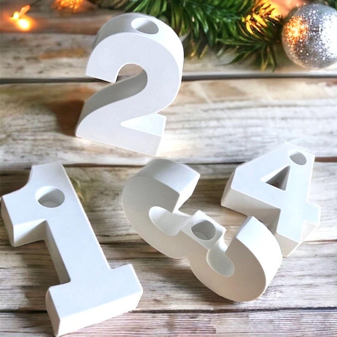 Advent Number Set Silicone Casting Mold, Taper Candle Holder, Cement ...