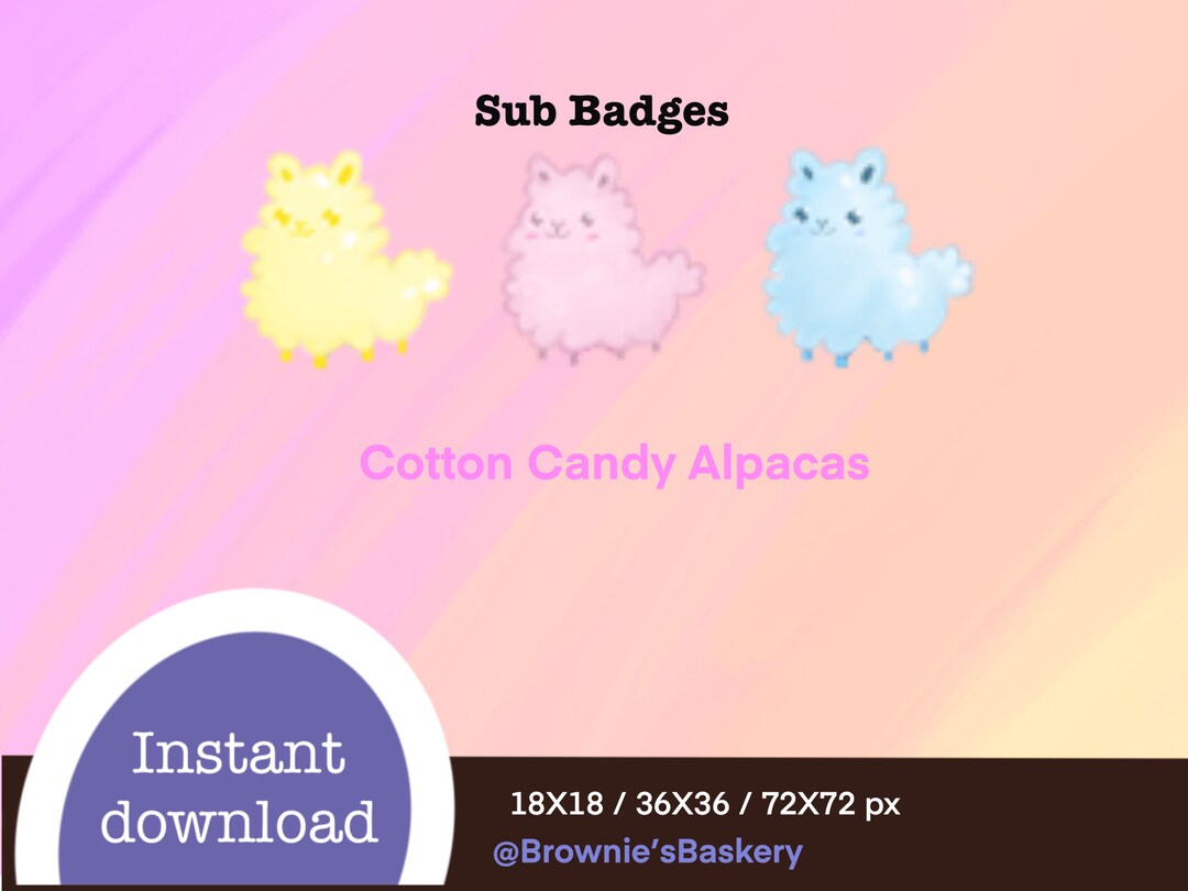 Twitch Alpaca Sub Badges - Cute Kawaii Pastel Chibi Llama Cotton Candy ...