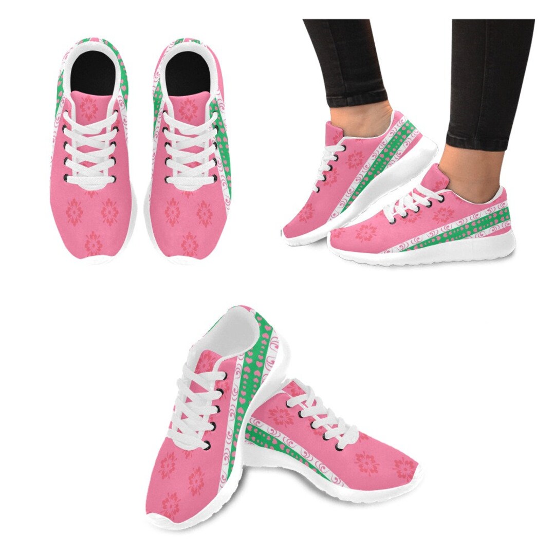 Pink and Green Stripes Womens Sneakers Shoes, Pink and Green Pattern ...