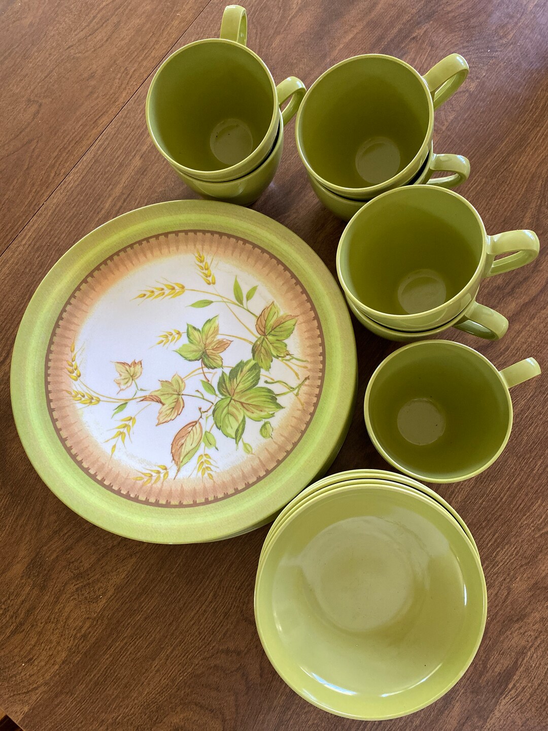 Prolon Green and Leaf Pattern Plates, Cups, Small Bowls - Etsy