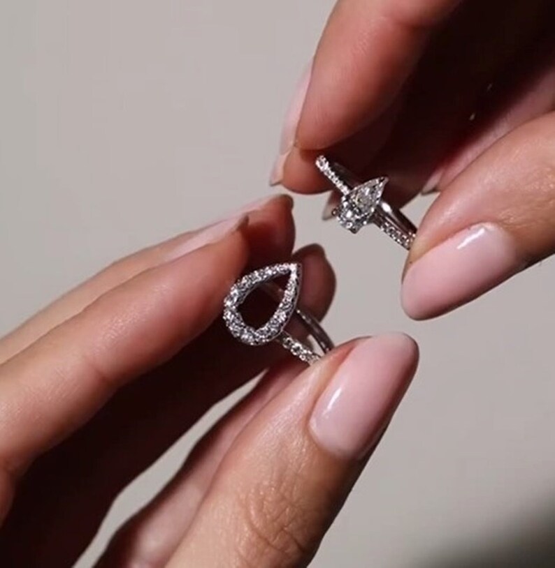 Insert Bridal Ring Set, Solitaire Wedding Ring, Pear Shape Moissanite ...