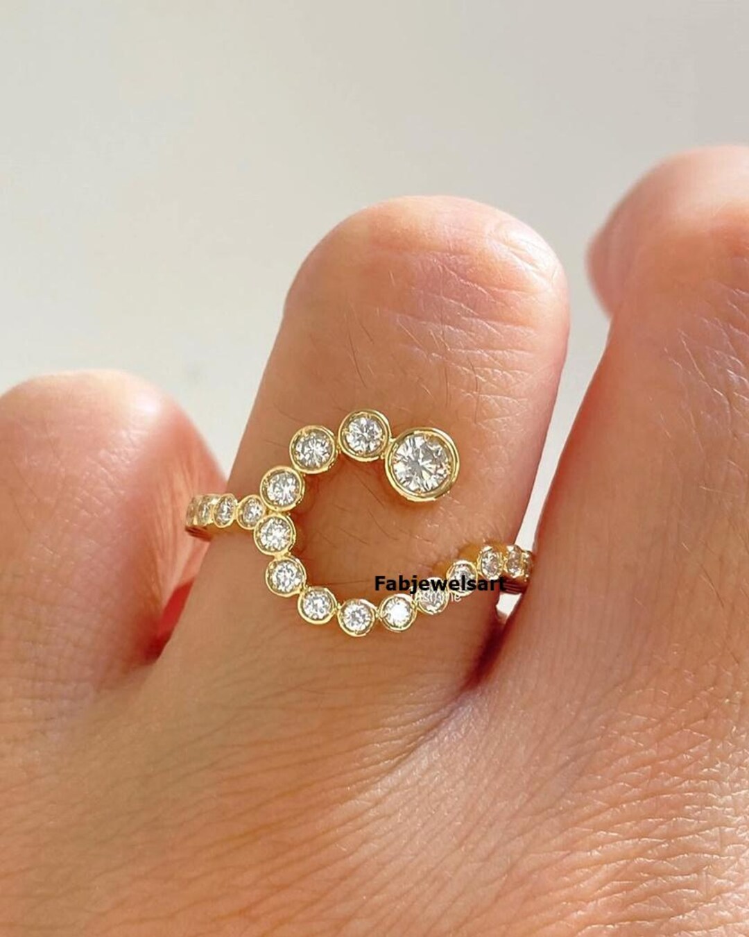 Bubble Diamond Ring, Open Circle Wedding Ring, Solitaire With Accent ...