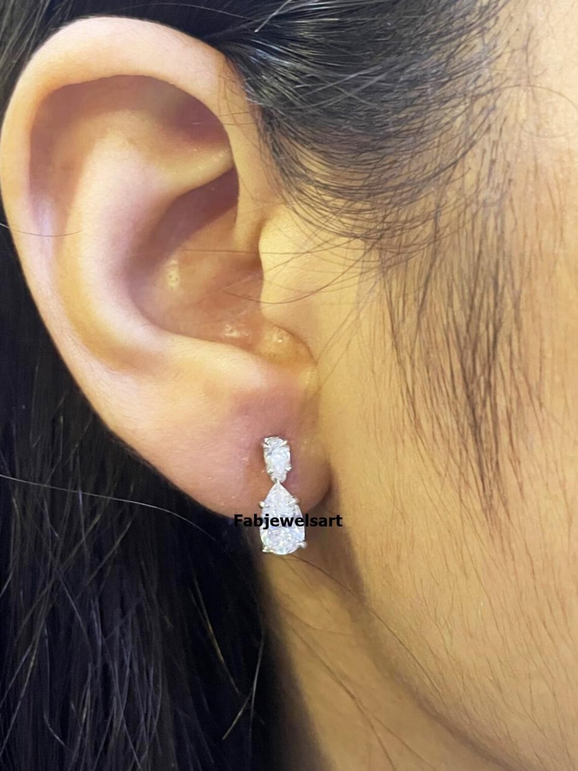 Two Stone Engagement Earring, Pear Shape Diamond Earring, Drop Dangle ...