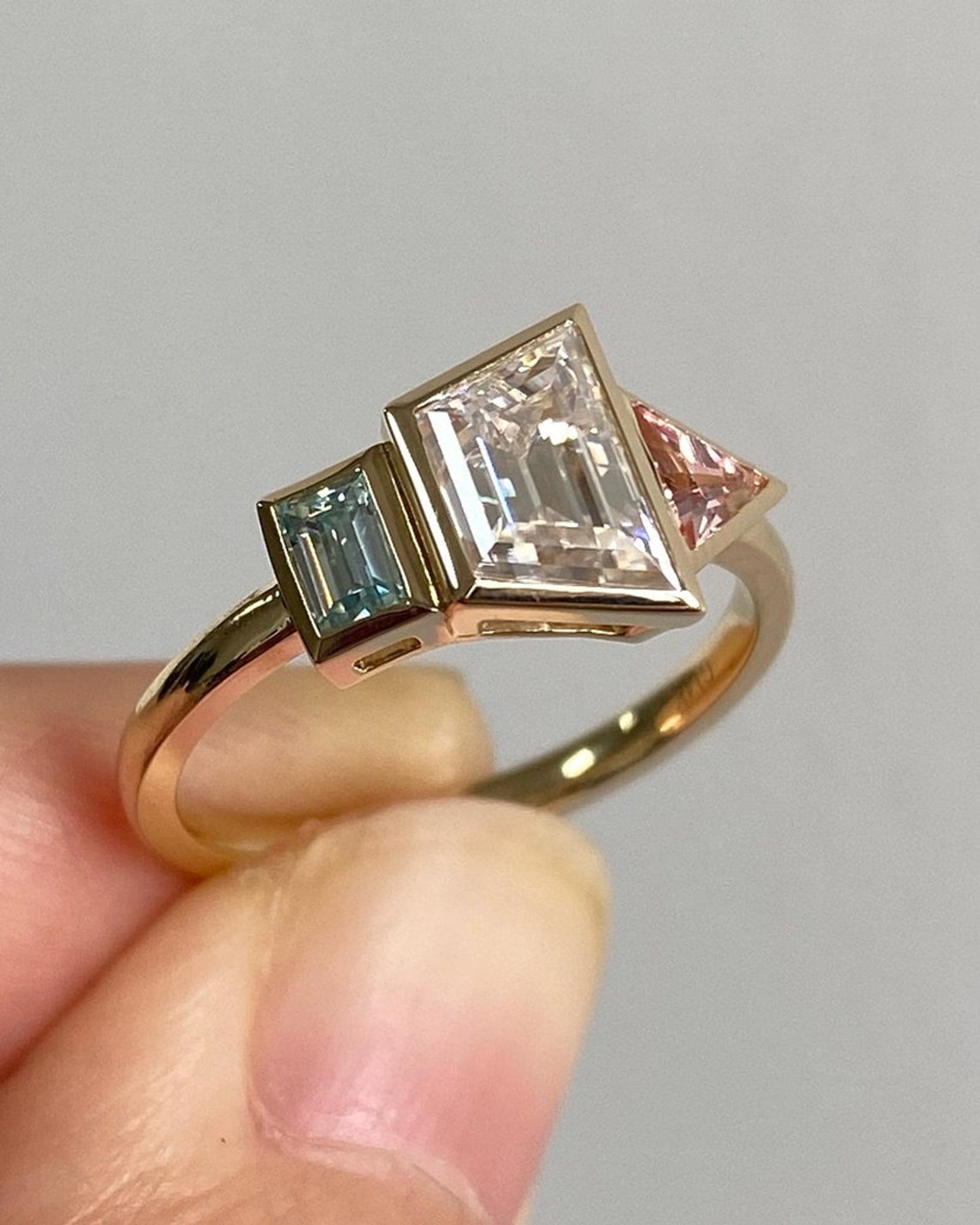 Three Stone Engagement Ring, Trapezoid, Baguette & Trilliant Cut ...