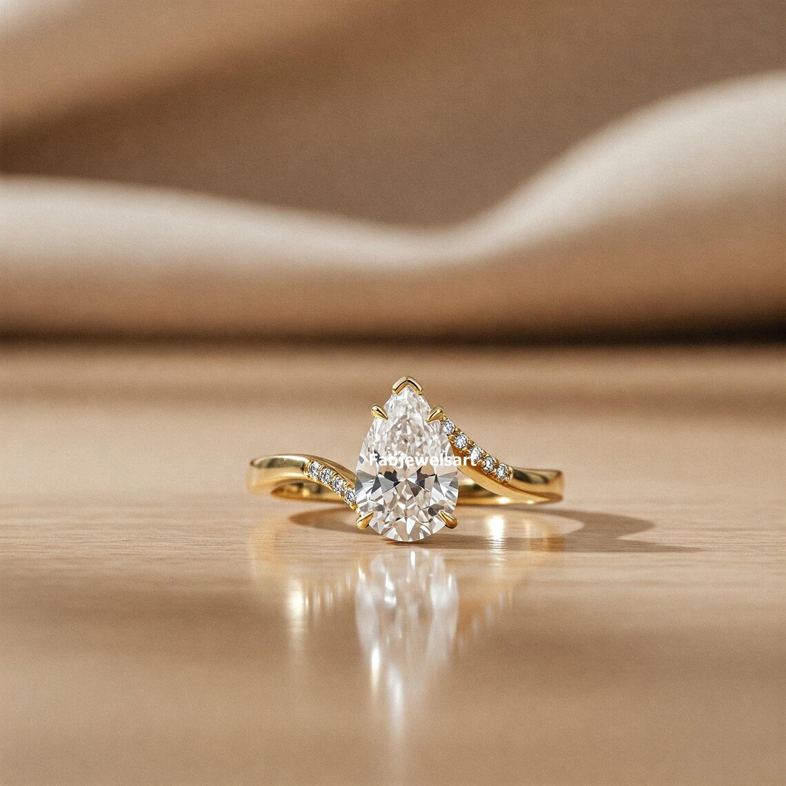 Swirl Bypass Engagement Ring, Solitaire With Accent Wedding Ring, Pear ...