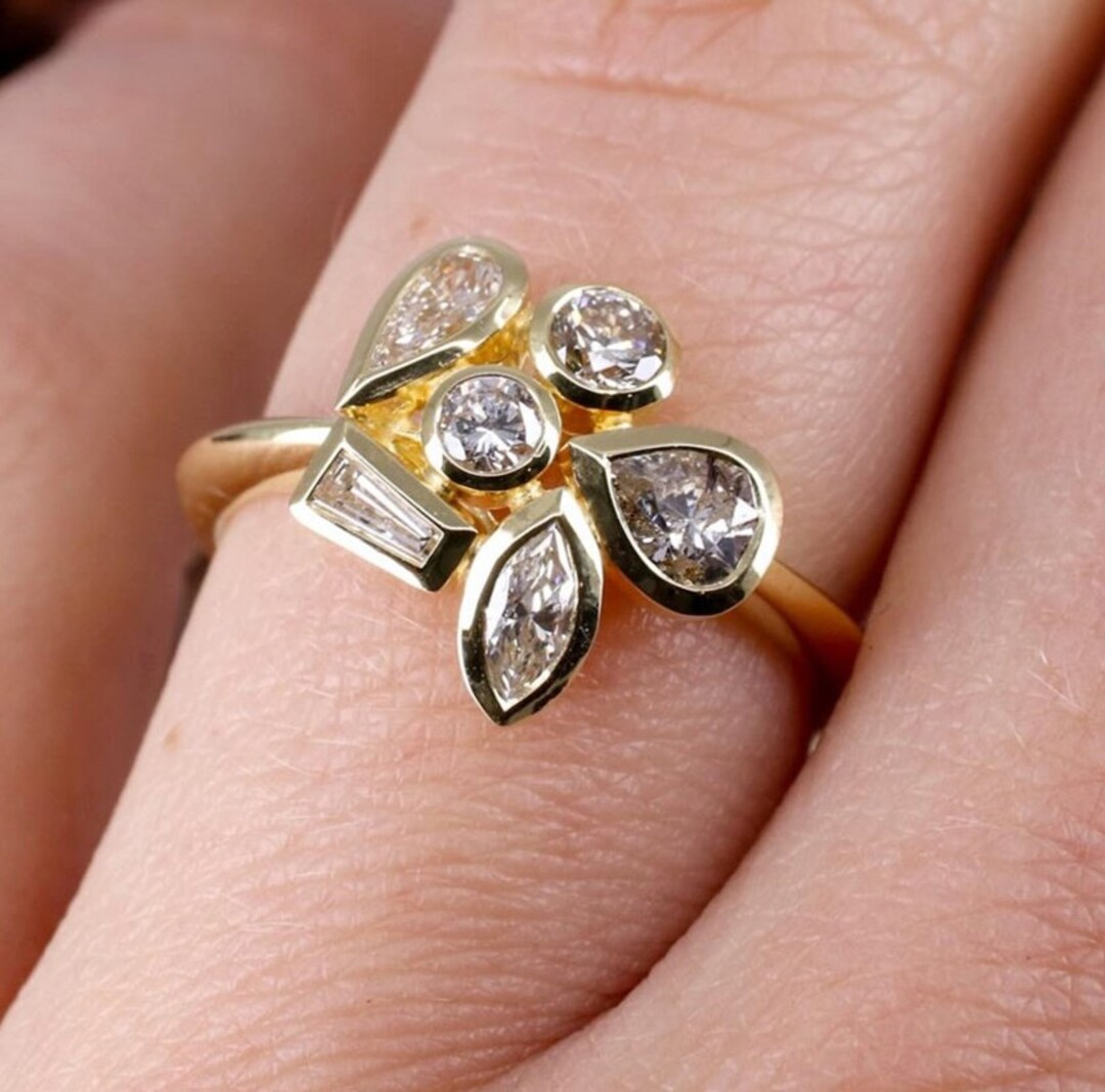 Vintage Cluster Wedding Ring, Multi Shape Engagement Ring, Mixed Cut ...