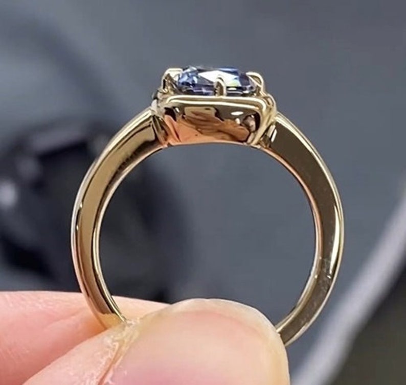 Blue Sapphire Cushion Cut Pong Set Gem Stone Ring, Bezel Set Solitaire ...