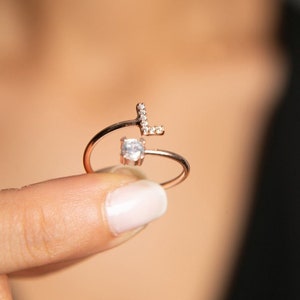 Open Cuff Wedding Ring, Initial Letter Engagement Ring, Adjustable Ring ...
