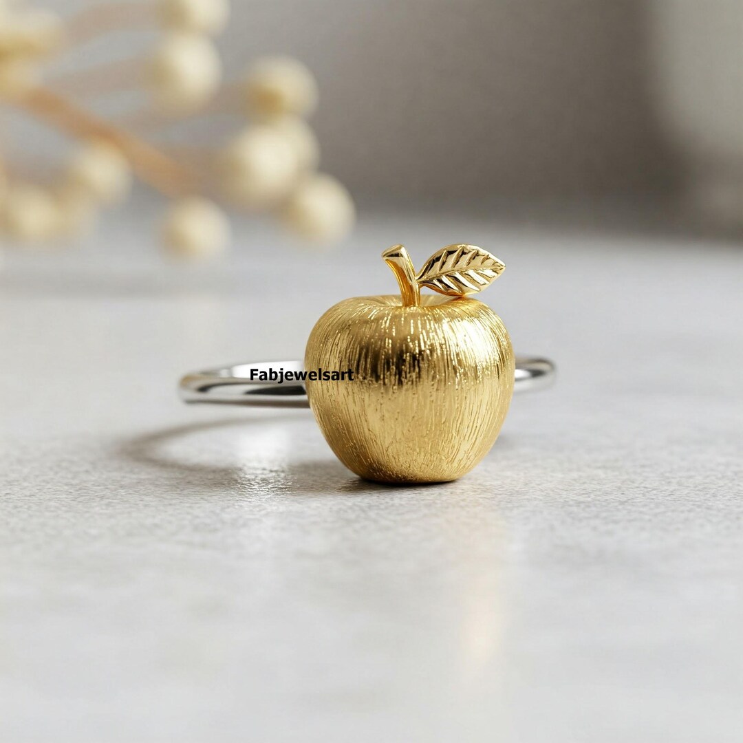 Two Tone Apple Ring, Apple Shape Ring, Dainty Apple Ring, Fruit ...