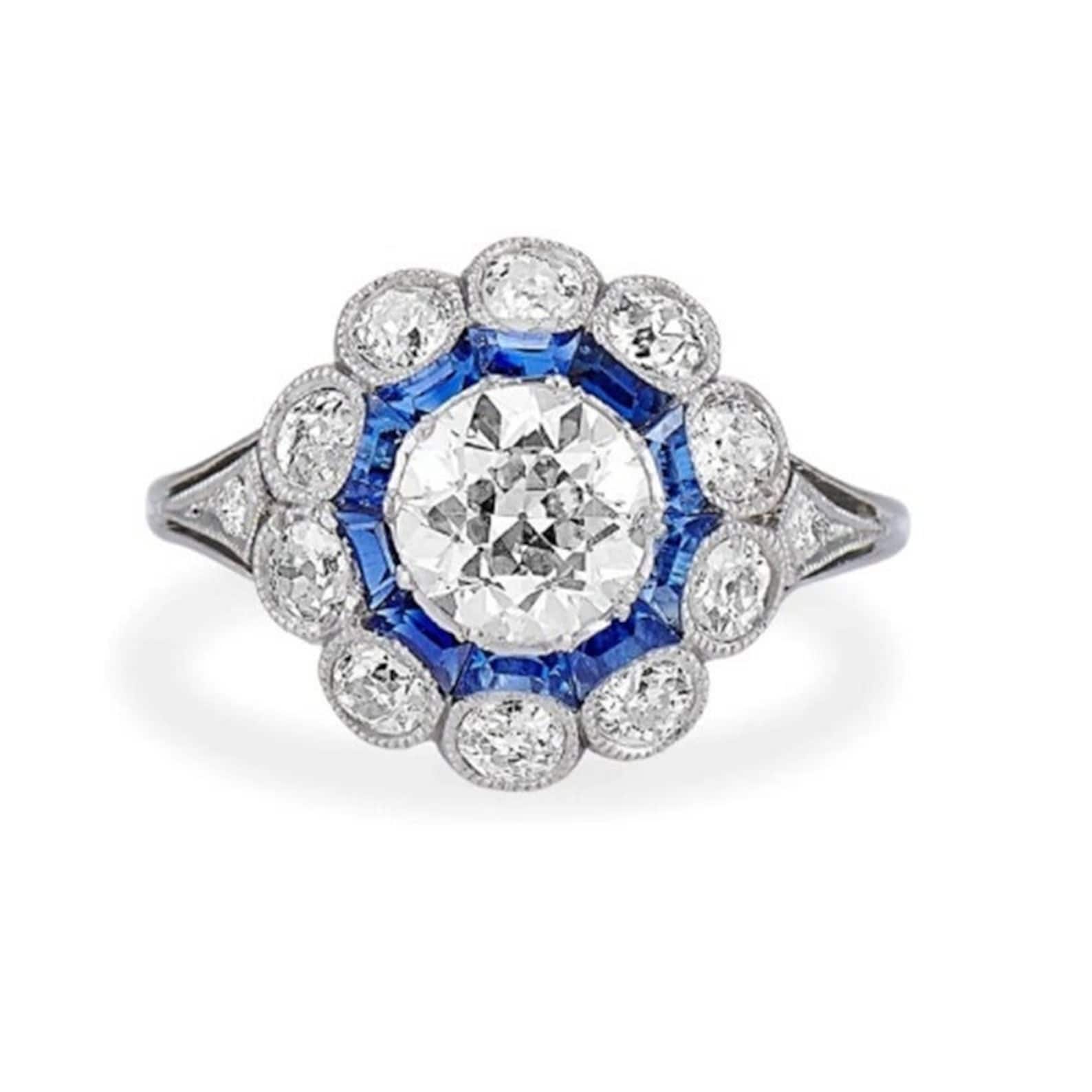 Round Old European Cut Engagement Ring, Art Deco Ring, Milgrain Bezel ...