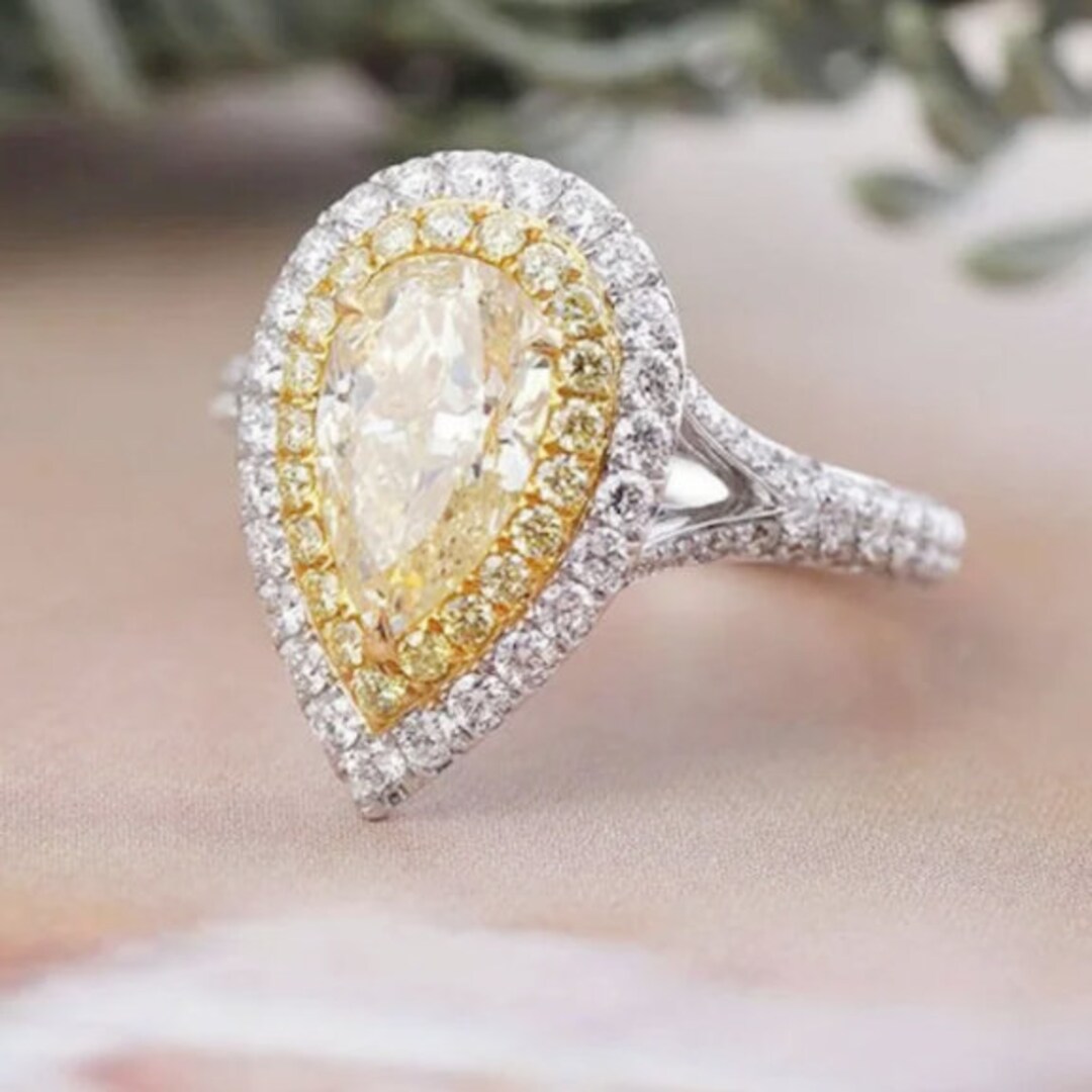 Canary Yellow Ring, Canary Yellow Pear Cut Diamond Engagement Ring ...