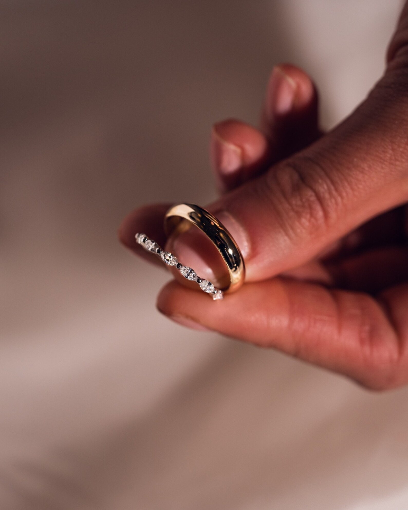 Two Tone Bridal Set Ring, Dome Style Ring, Marquise Shape Moissanite ...