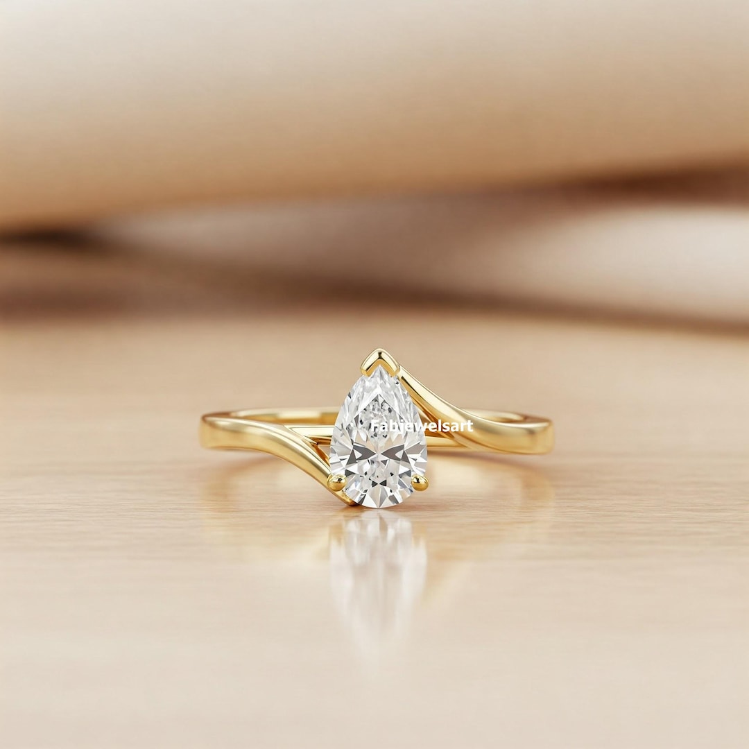 Swirl Bypass Wedding Ring, Solitaire Engagement Ring, Pear Shape ...