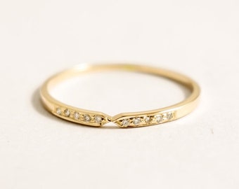 9K Solid Gold Elegant Stackable Thin Band Dainty Ring Inset Moissanite Bead Plain Ring Handmade ...
