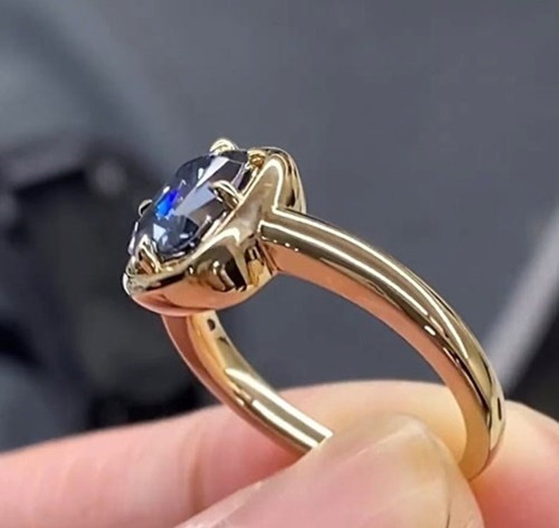 Blue Sapphire Cushion Cut Pong Set Gem Stone Ring, Bezel Set Solitaire ...