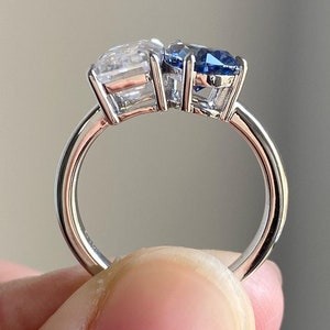 Toi Et Moi Engagement Ring, Blue Sapphire Emerald & Pear Cut Diamond ...