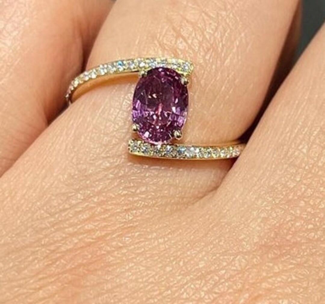 Swirl Bypass Gemstone Ring, Amethyst Diamond Ring, Cushion Cut Wedding ...