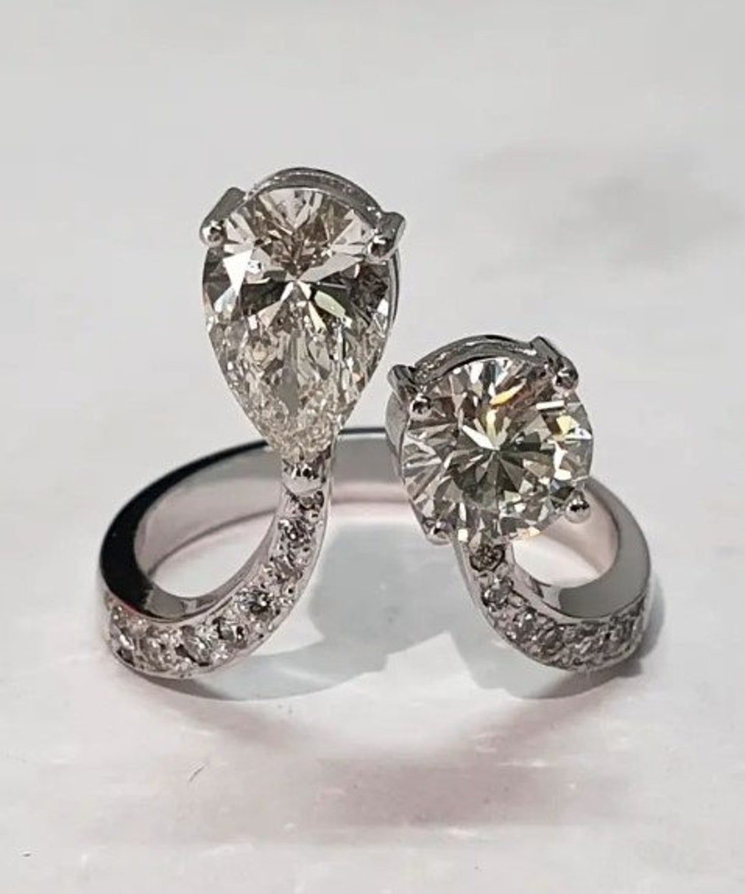 Open Cuff Ring, Toi Et Moi Engagement Ring, Pear & Round Cut Wedding ...