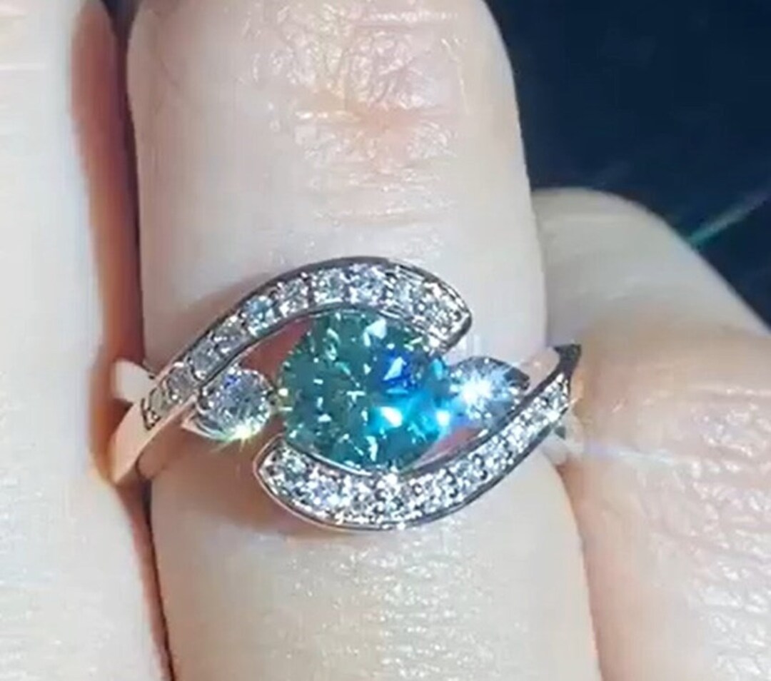 Swirl Bypass Wedding Ring, Three Stone Engagement Ring, Aquamarine ...