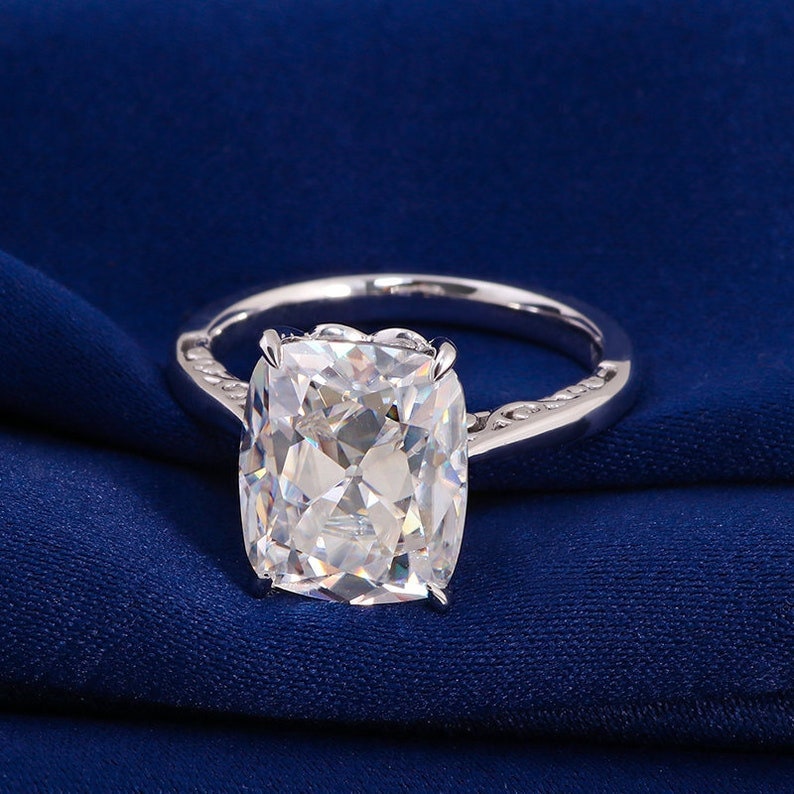 Old Mine Cut Antique Cushion Cut Diamond Engagement Ring, Elongated ...