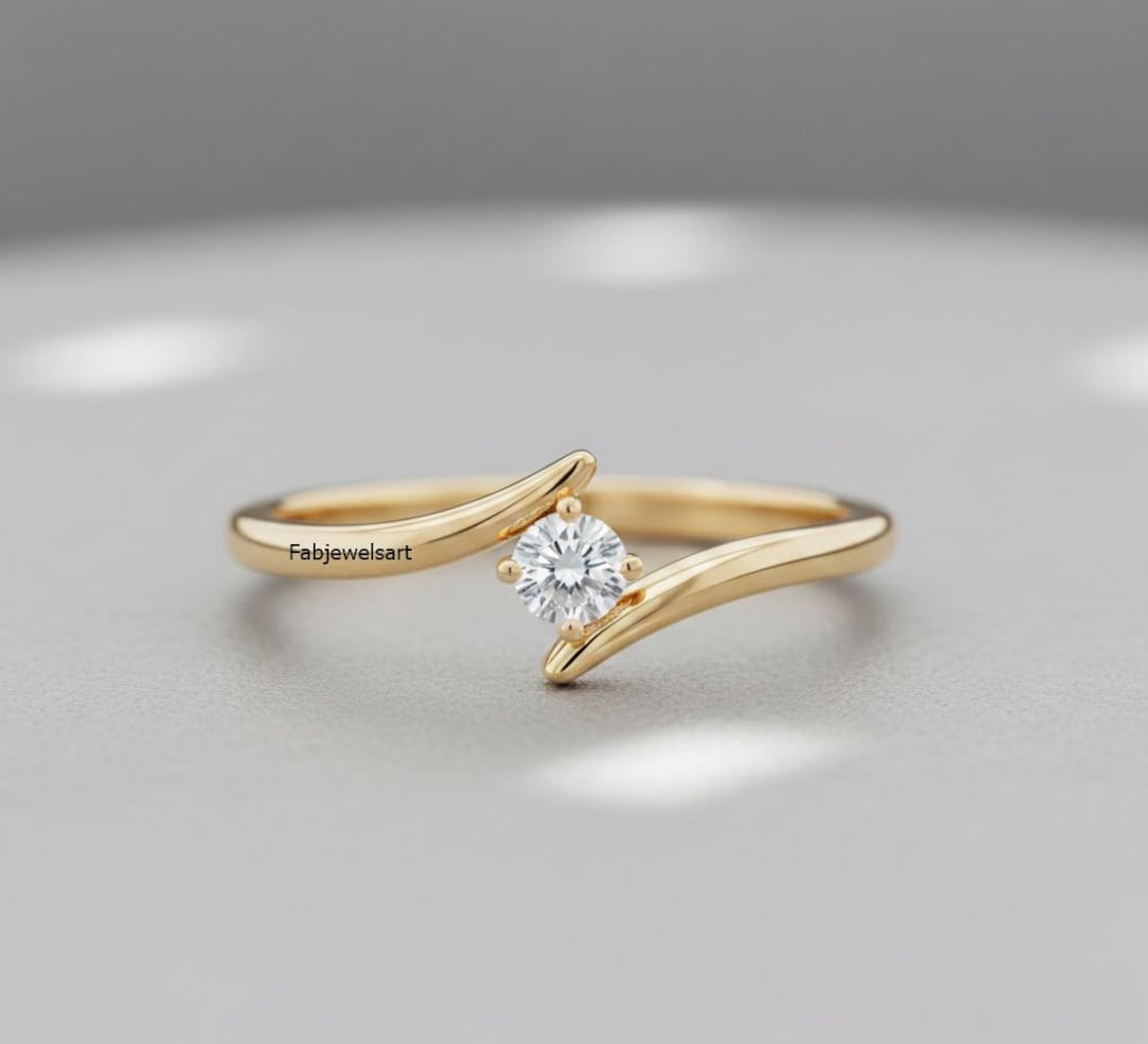 Tension Setting Ring, Swirl Bypass Ring, Round Cut Moissanite Wedding ...