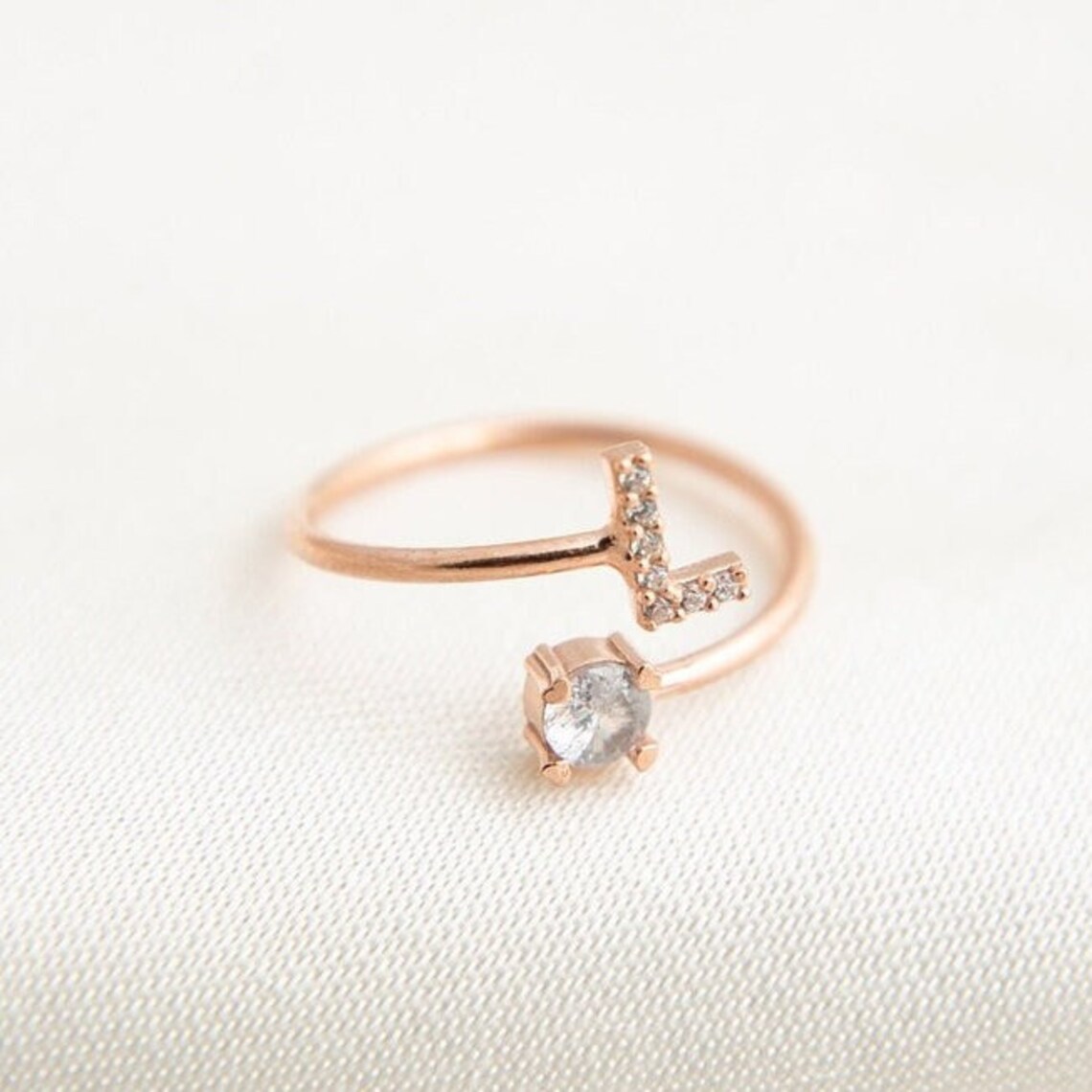 Open Cuff Wedding Ring, Initial Letter Engagement Ring, Adjustable Ring ...