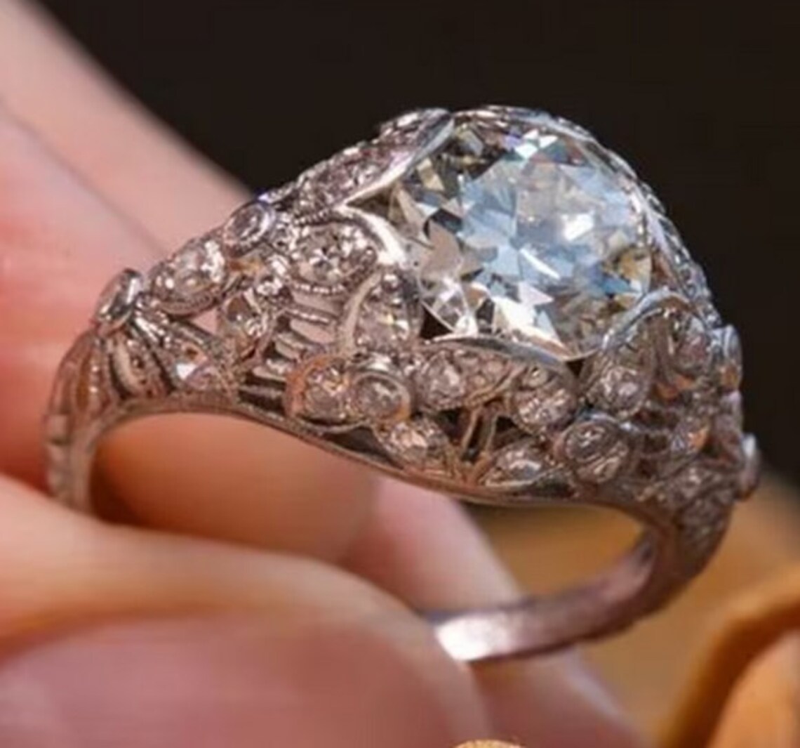 Edwardian Engagement Ring, Round Cut Wedding Ring, Vintage Art Deco ...