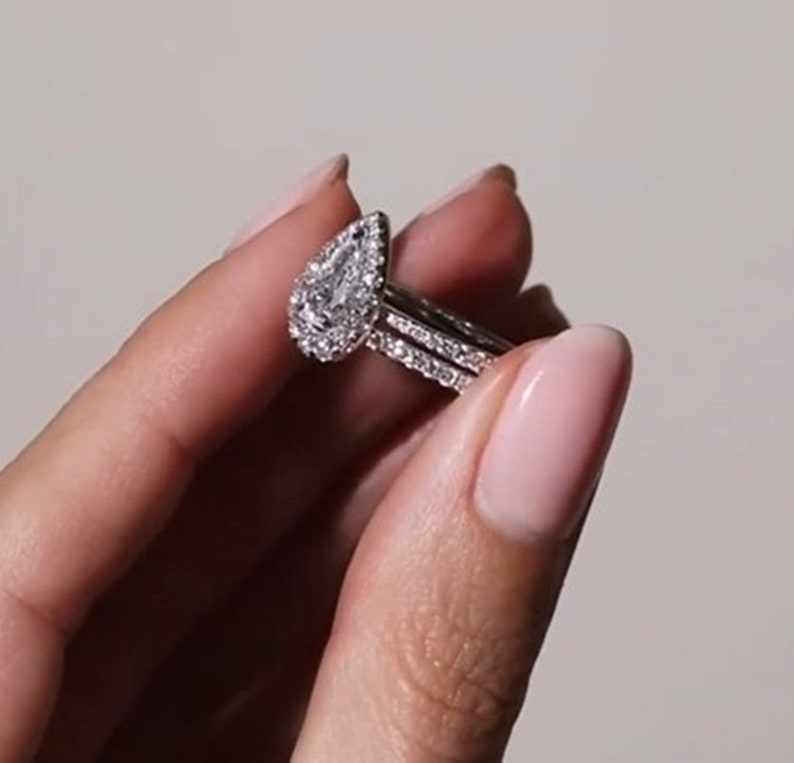Insert Bridal Ring Set, Solitaire Wedding Ring, Pear Shape Moissanite ...