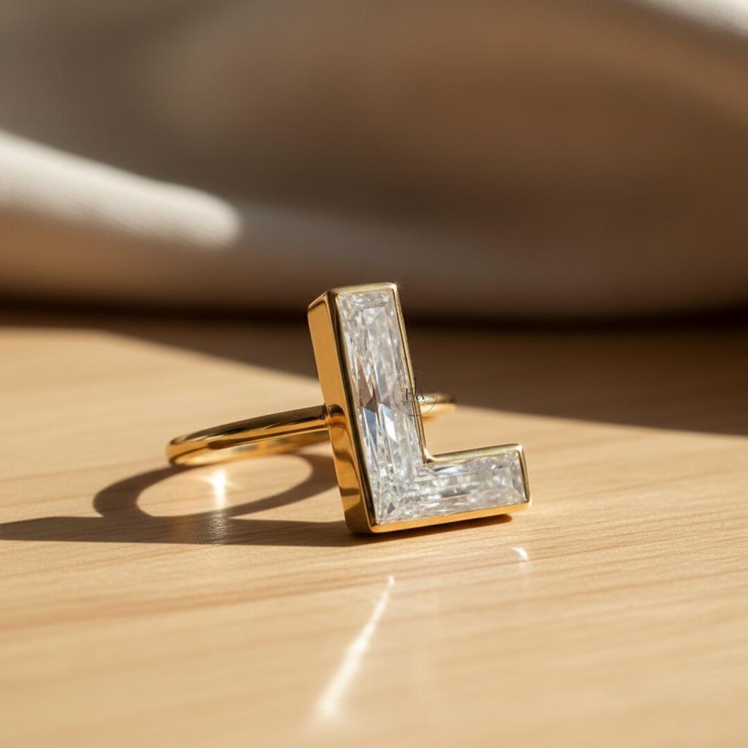 Custom Alphabet Letter-l Wedding Ring, 1ct L-shaped Lab Diamond With ...