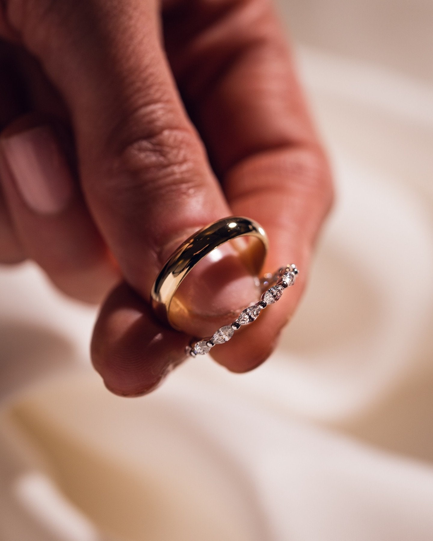 Two Tone Bridal Set Ring, Dome Style Ring, Marquise Shape Moissanite ...