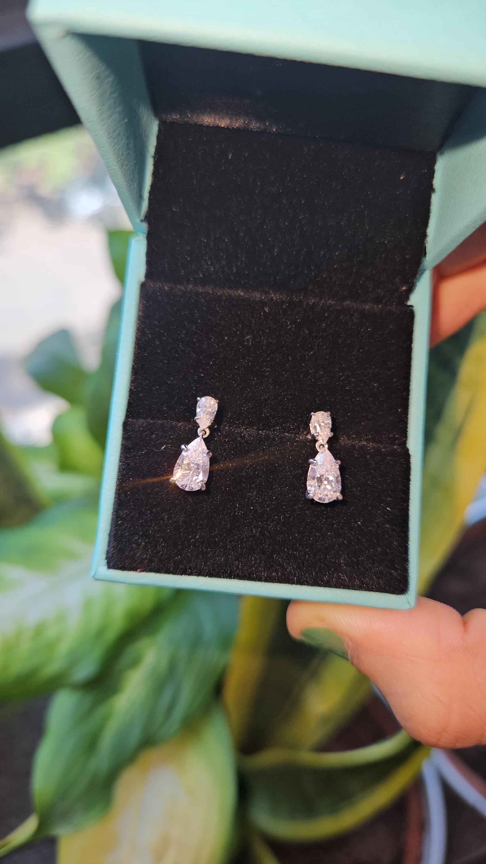 Two Stone Engagement Earring, Pear Shape Diamond Earring, Drop Dangle ...